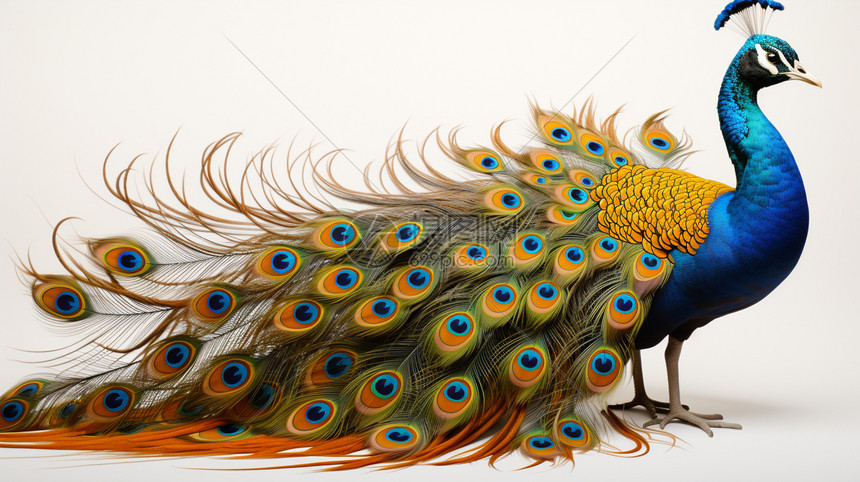 白色背景中的金孔雀高清图片下载-正版图片600542798-摄图网