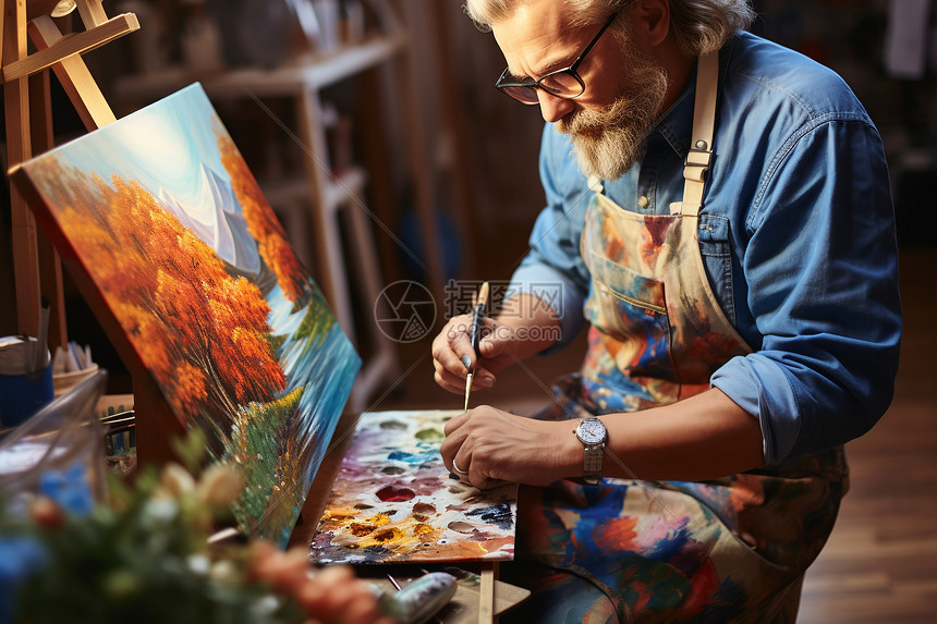 正在画作的艺术家高清图片下载-正版图片600543153-摄图网