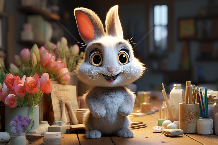 室内可爱是卡通兔子插画图片下载-正版图片600547158-摄图网