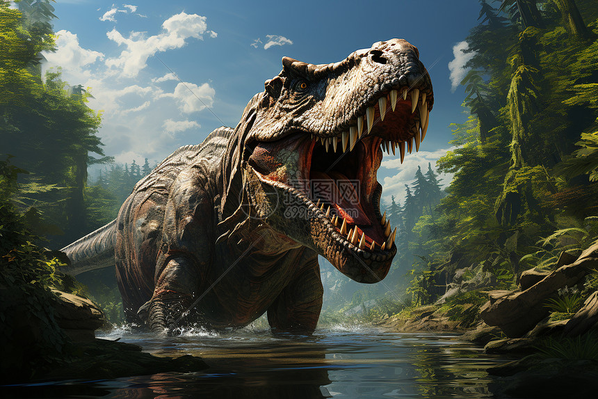 在湖泊中的霸王龙插画图片下载-正版图片600562524-摄图网