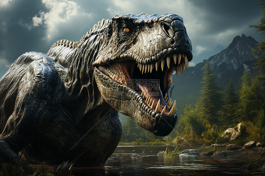 山川河流中的霸王龙插画图片下载-正版图片600562525-摄图网