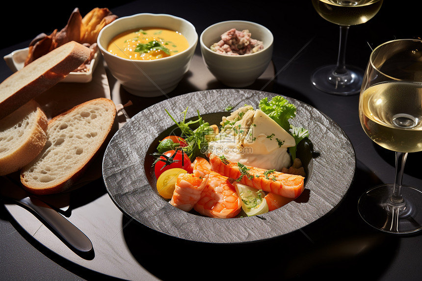 美味的午餐与美酒高清图片下载-正版图片600566064-摄图网
