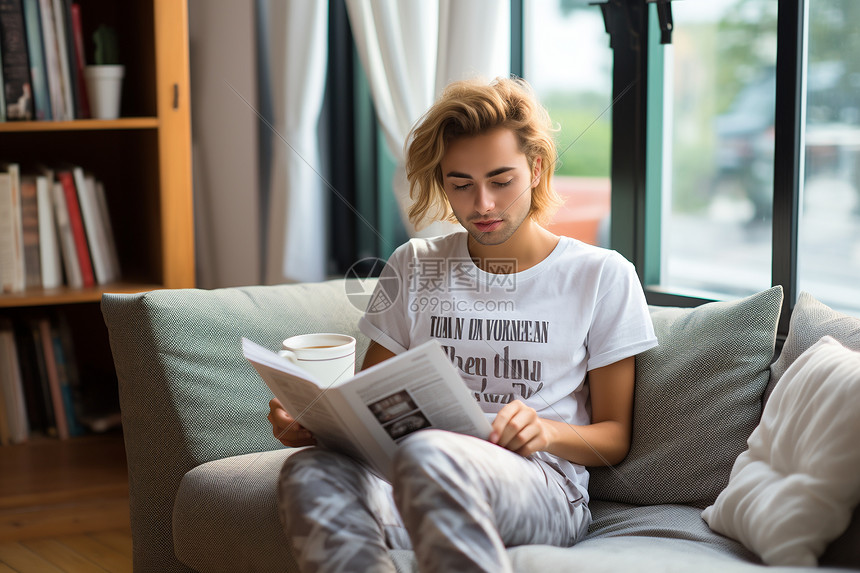 悠闲阅读的外国男子高清图片下载-正版图片600571520-摄图网