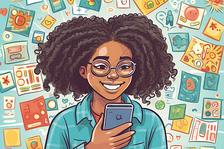 看手机插画_看手机卡通_看手机插图_手绘_板绘_摄图网