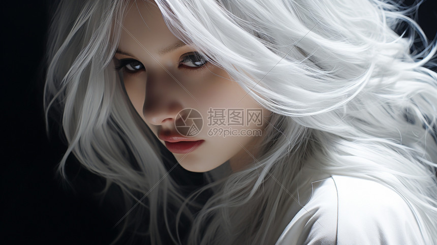 唯美年轻的白发女子高清图片下载-正版图片600576842-摄图网