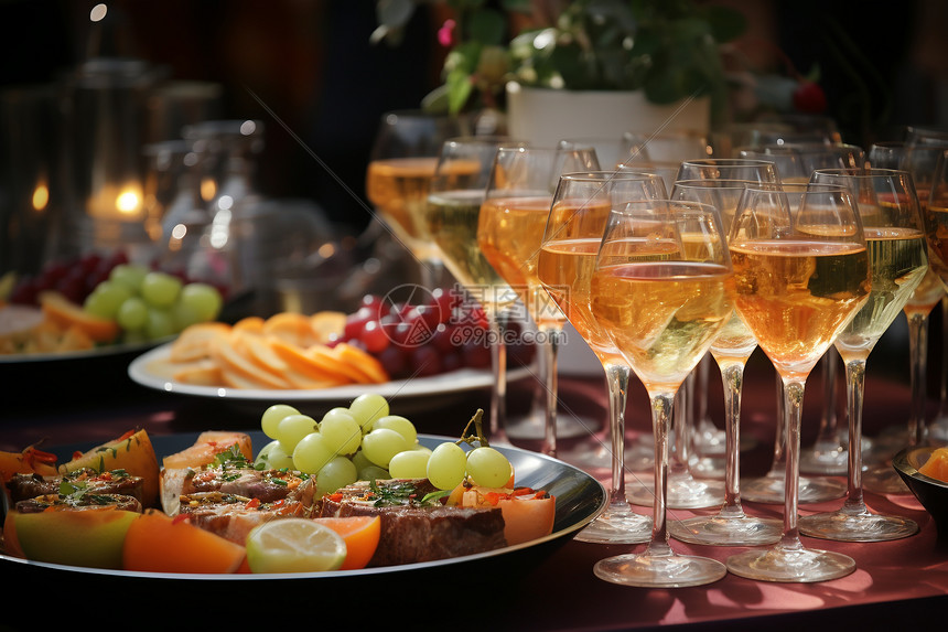 丰盛美食与美酒高清图片下载-正版图片600578545-摄图网