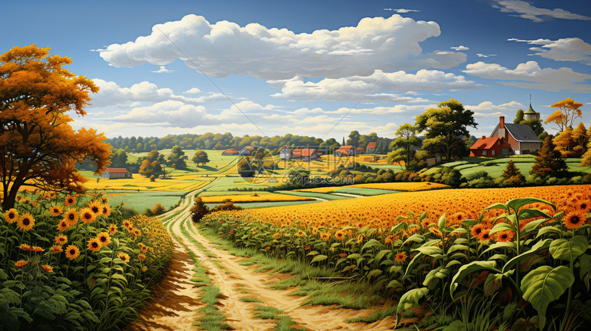 秋天的田野插画图片下载-正版图片600588476-摄图网