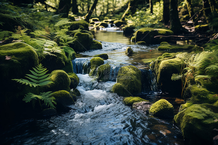 绿林中的溪水高清图片下载-正版图片600593353-摄图网