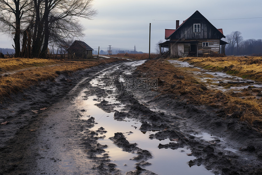 农村小路上积水高清图片下载-正版图片600599377-摄图网