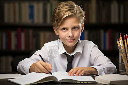 书写作业的外国小男孩高清图片下载-正版图片600599519-摄图网