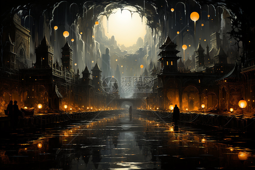 梦幻的地下城市基地插画图片下载-正版图片600601284-摄图网
