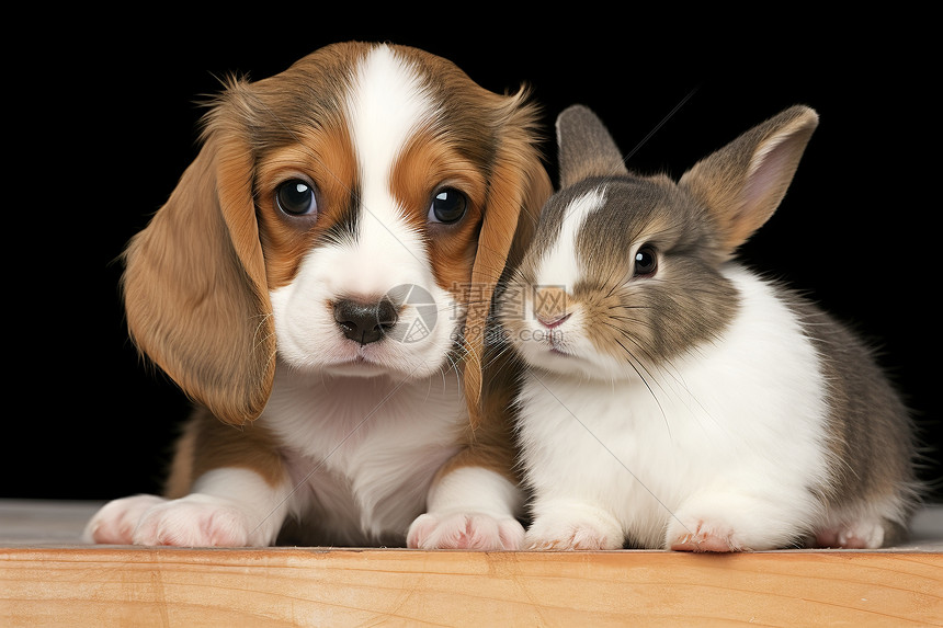 可爱的小狗和兔子高清图片下载-正版图片600606792-摄图网