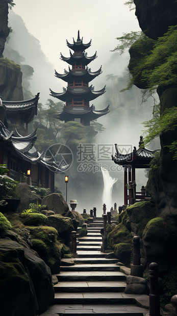 千年古寺插画图片下载-正版图片600616594-摄图网