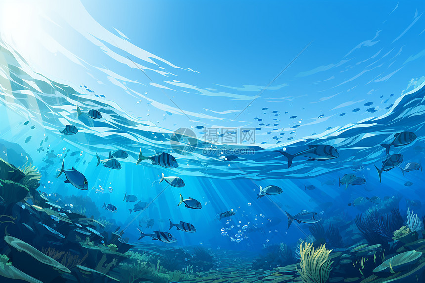 海洋的鱼群插画图片下载-正版图片600621356-摄图网