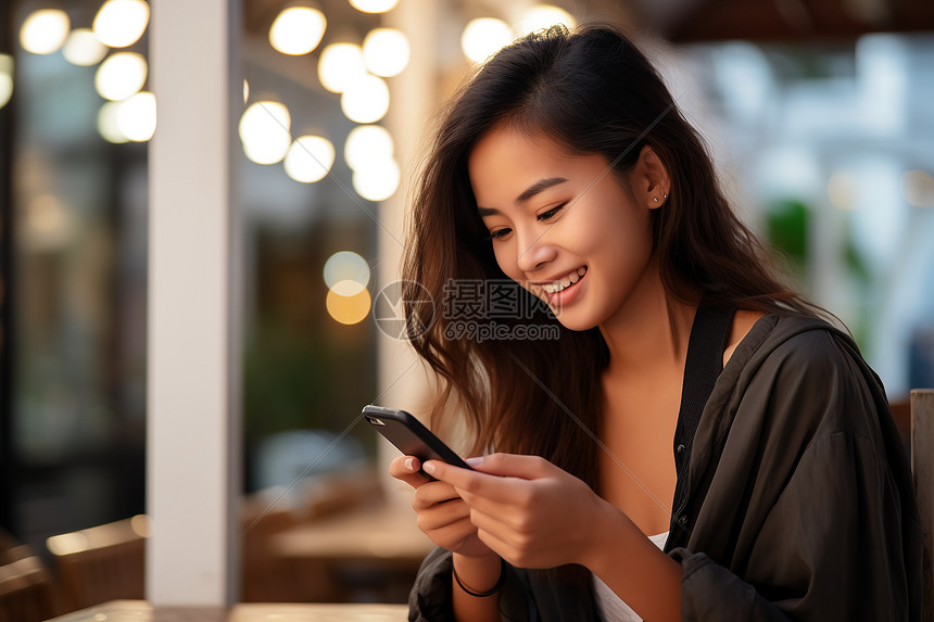 看手机的女孩高清图片下载-正版图片600635124-摄图网