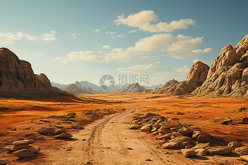 戈壁滩上的小路高清图片下载-正版图片600640555-摄图网