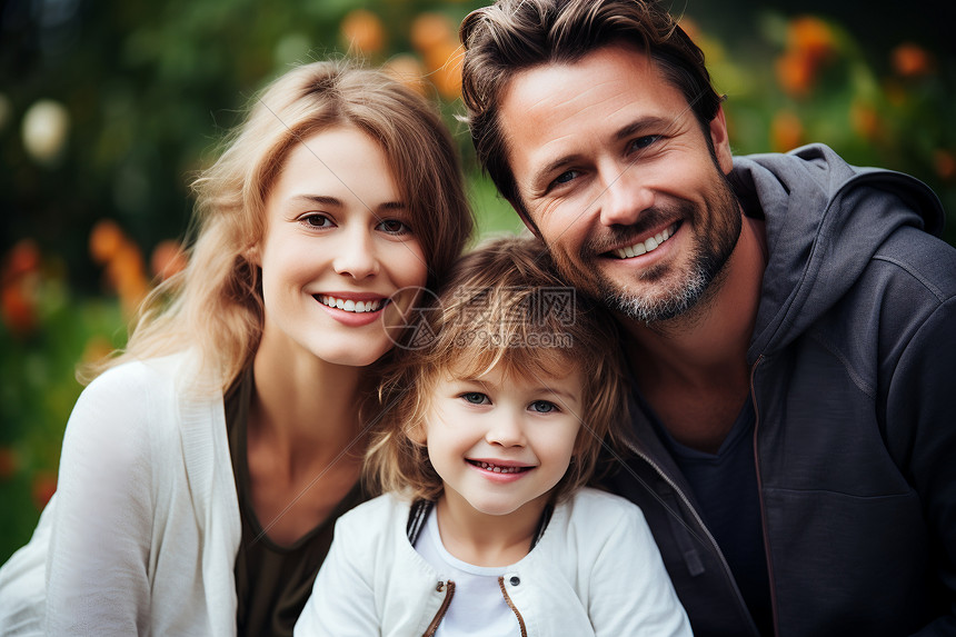 三口之家在公园中合影高清图片下载-正版图片600640847-摄图网
