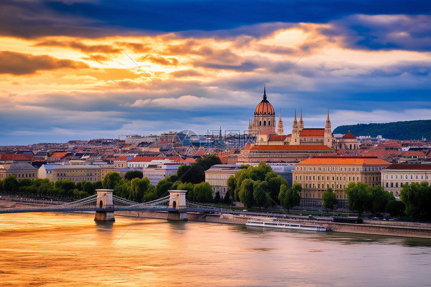 河畔的欧洲城市景观高清图片下载-正版图片600647672-摄图网