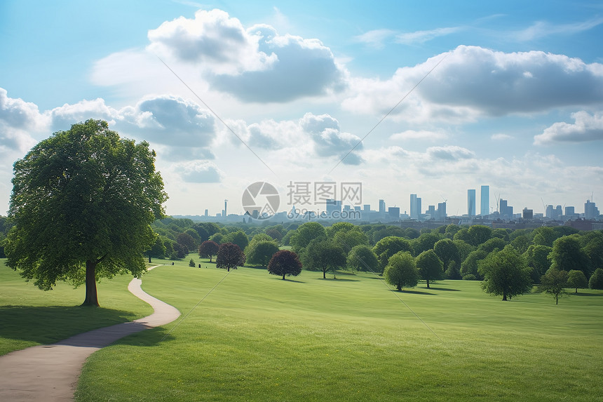都市公园中的草地景观高清图片下载-正版图片600660618-摄图网