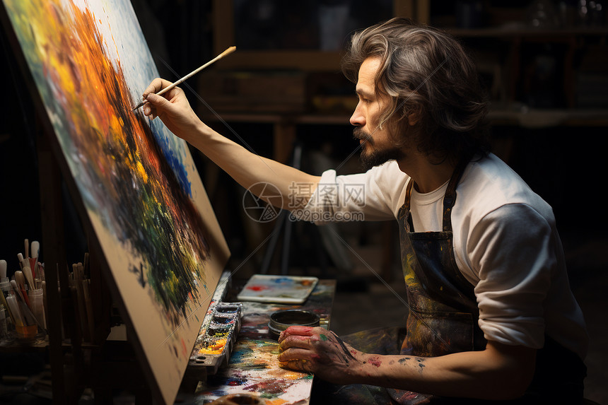 艺术家在认真作画高清图片下载-正版图片600678504-摄图网