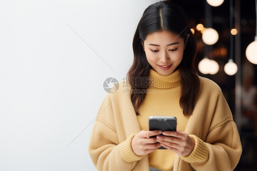 低头看手机的女人高清图片下载-正版图片600680803-摄图网