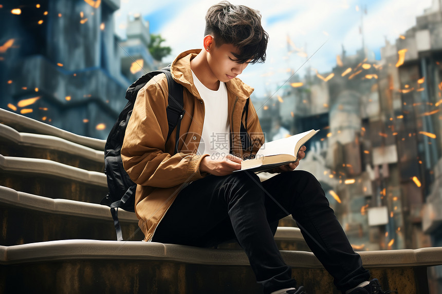 男孩在看书高清图片下载-正版图片600685176-摄图网