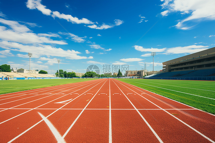 蓝天下的红色橡胶跑道高清图片下载-正版图片600685429-摄图网