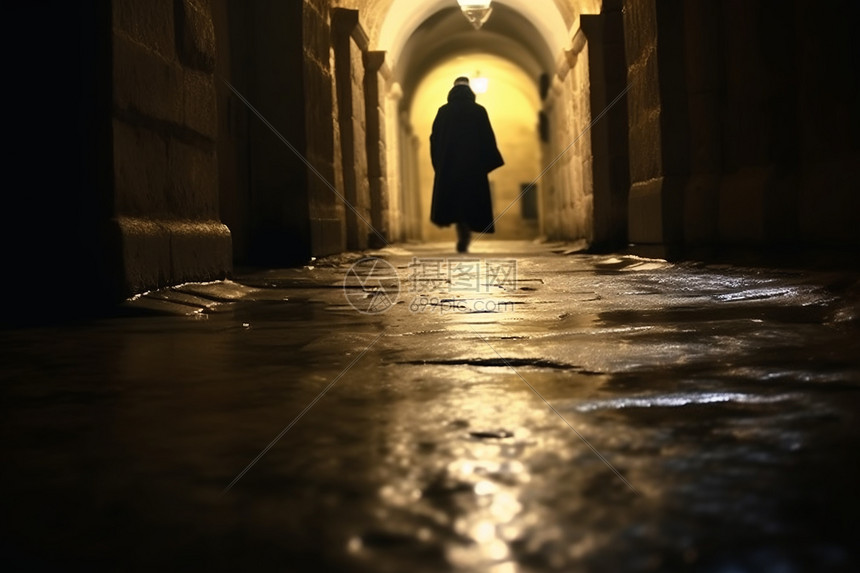 在走廊行走的神秘人高清图片下载-正版图片600698092-摄图网