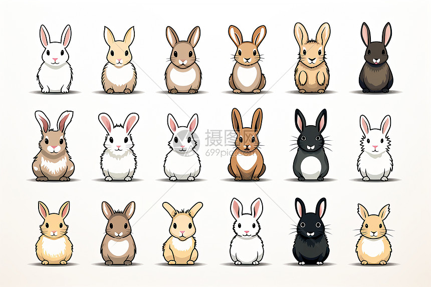 可爱的卡通小兔子插图合集插画图片下载-正版图片600705401-摄图网