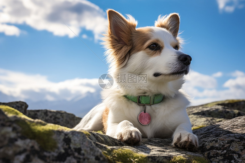 蓝天下呆萌的宠物狗高清图片下载-正版图片600722874-摄图网