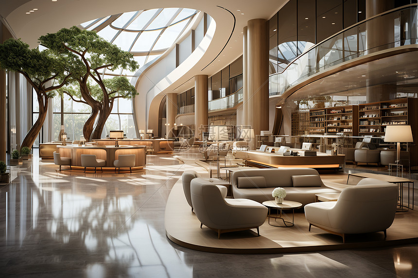 艺术感装潢的现代服务大厅图片素材-正版创意图片600723005-摄图网