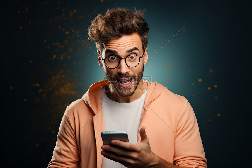 手拿手机惊讶表情的男子高清图片下载-正版图片600727623-摄图网