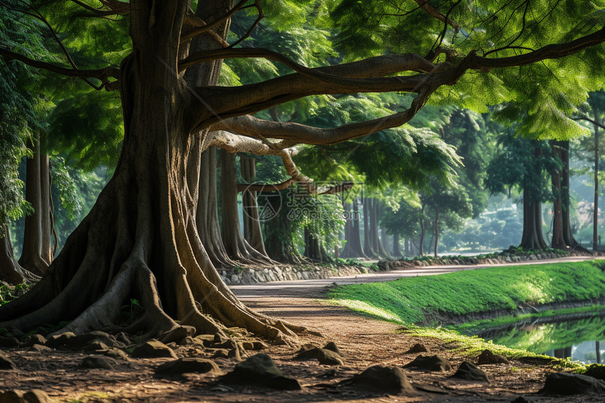 河边大树下的小路高清图片下载-正版图片600744514-摄图网