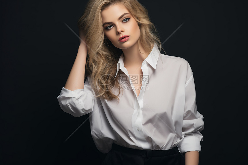 穿衬衫的卷发美女高清图片下载-正版图片600749643-摄图网