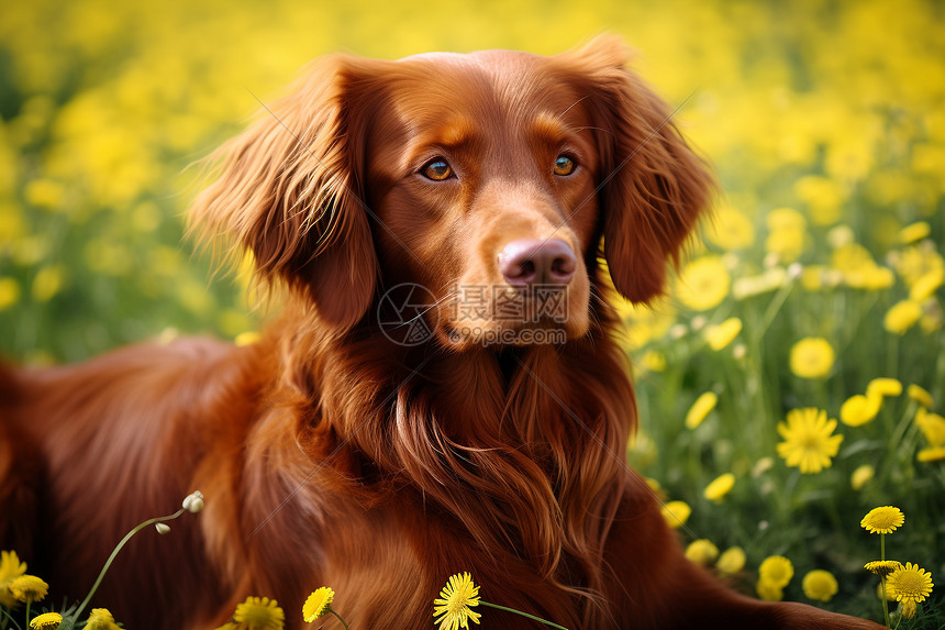 花海中的长毛狗高清图片下载-正版图片600762090-摄图网