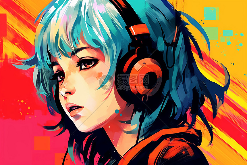 个性色彩动漫少女插画图片下载-正版图片600770822-摄图网