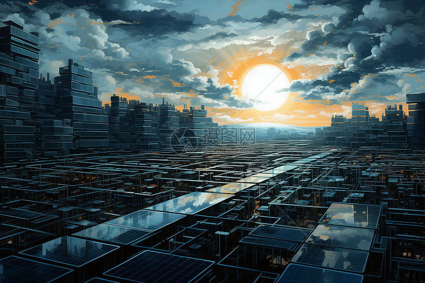 太阳能农场中的太阳高清图片下载-正版图片600772876-摄图网