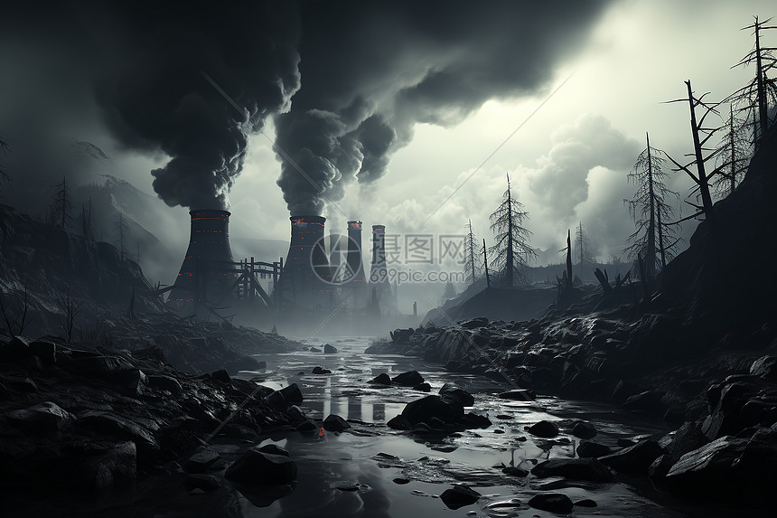工厂内烟囱冒出的白烟插画图片下载-正版图片600786736-摄图网