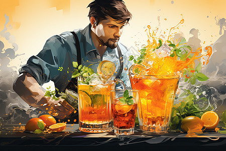 酒吧中的调酒师插画图片下载-正版图片600944359-摄图网