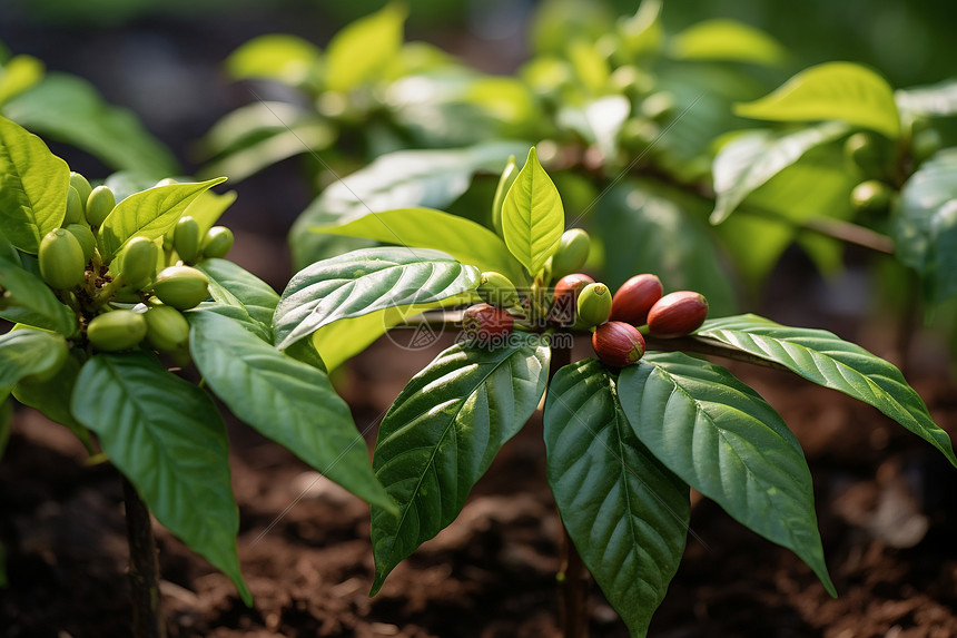 咖啡树上带着叶子和浆果高清图片下载-正版图片600805058-摄图网