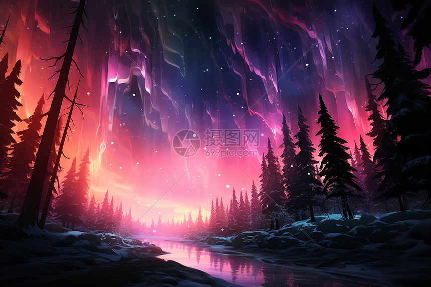 绚丽的极光绘画插画图片下载-正版图片600878019-摄图网