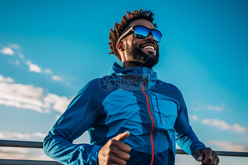 蓝天下跑步的男人高清图片下载-正版图片600887408-摄图网