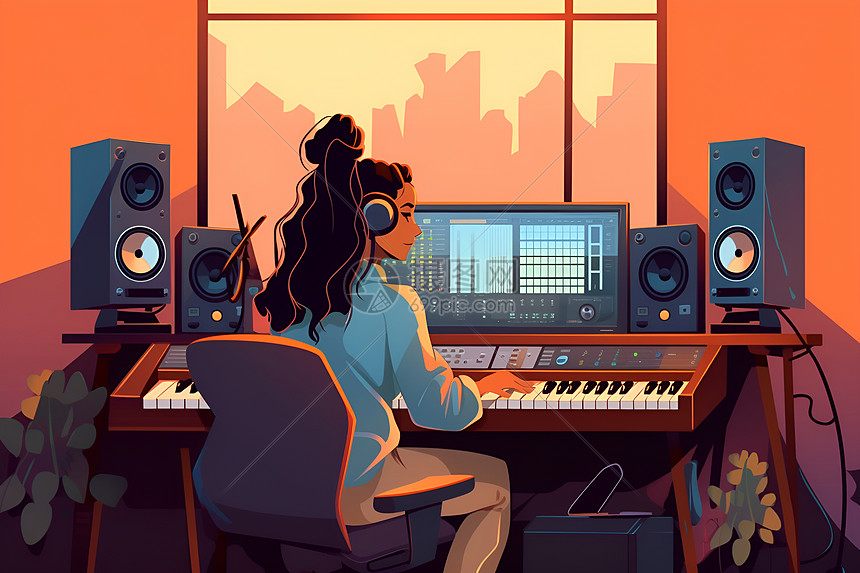 录音室的音乐制作人插画图片下载-正版图片600925622-摄图网