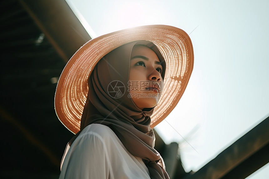 阳光下戴帽子的女子高清图片下载 正版图片600957355 摄图网