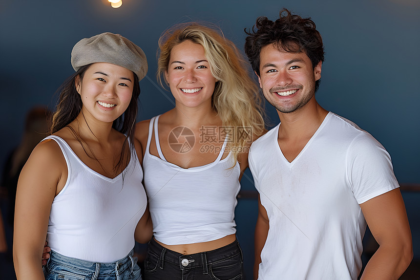 欢笑中的三个人高清图片下载-正版图片601002433-摄图网