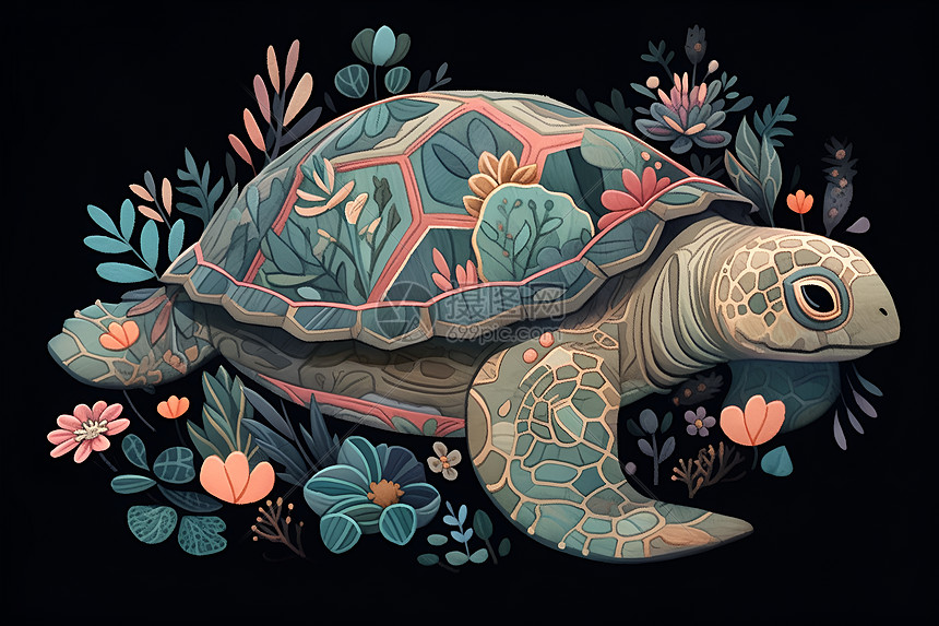 乌龟和花朵插画图片下载-正版图片601009880-摄图网