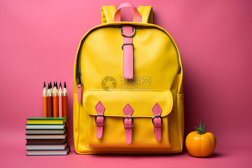 黄色书包旁的书本高清图片下载-正版图片601020226-摄图网