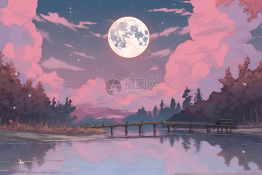 月圆之夜插画图片下载-正版图片601041066-摄图网