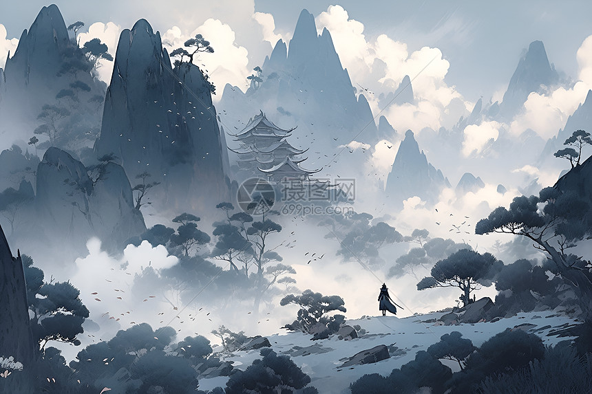 山间的独行者插画图片下载-正版图片601041473-摄图网