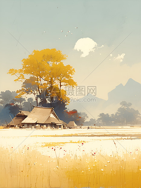 一栋草屋插画图片下载-正版图片601048253-摄图网